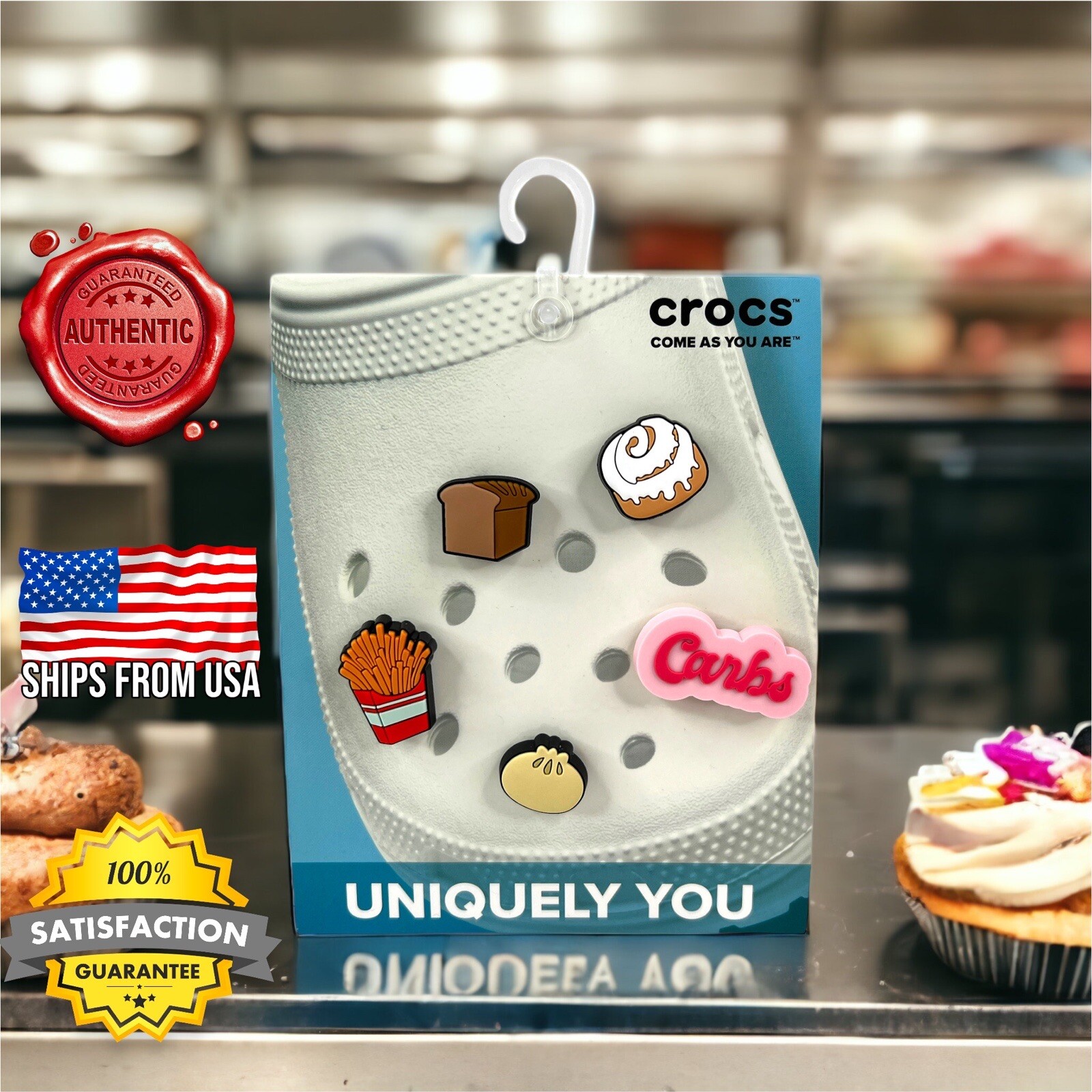 CROCS Jibbitz Charms LOVE CARBS 5 Pack - Fries Bread Cinnamon Roll ...