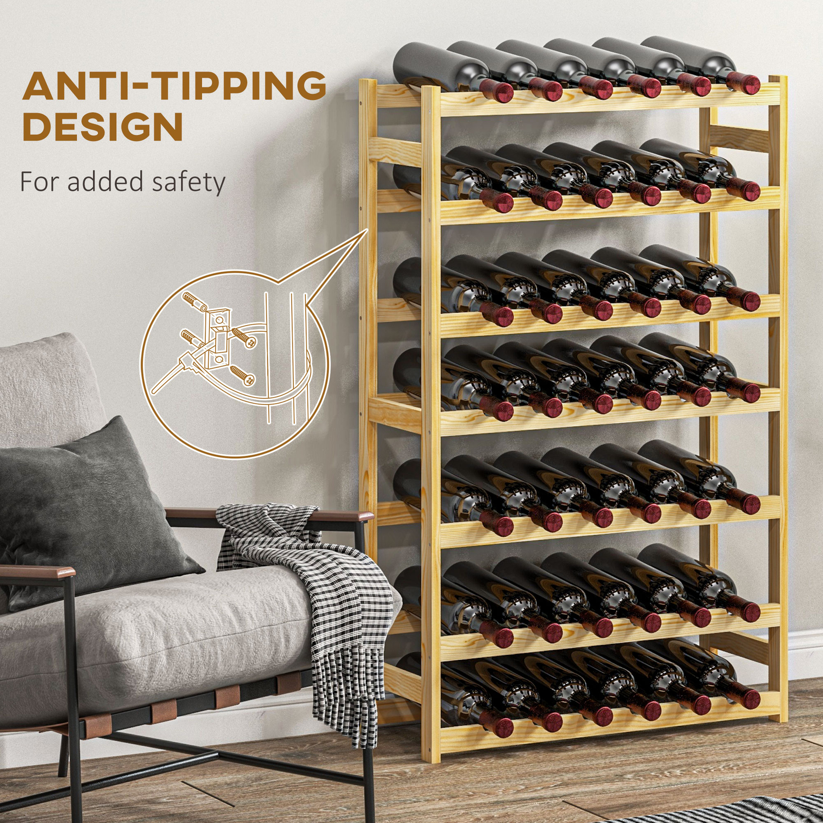 Wooden Wine Rack 42 Bottles, Narrow 7-tier Wine Holder for Home Bar | eBay
