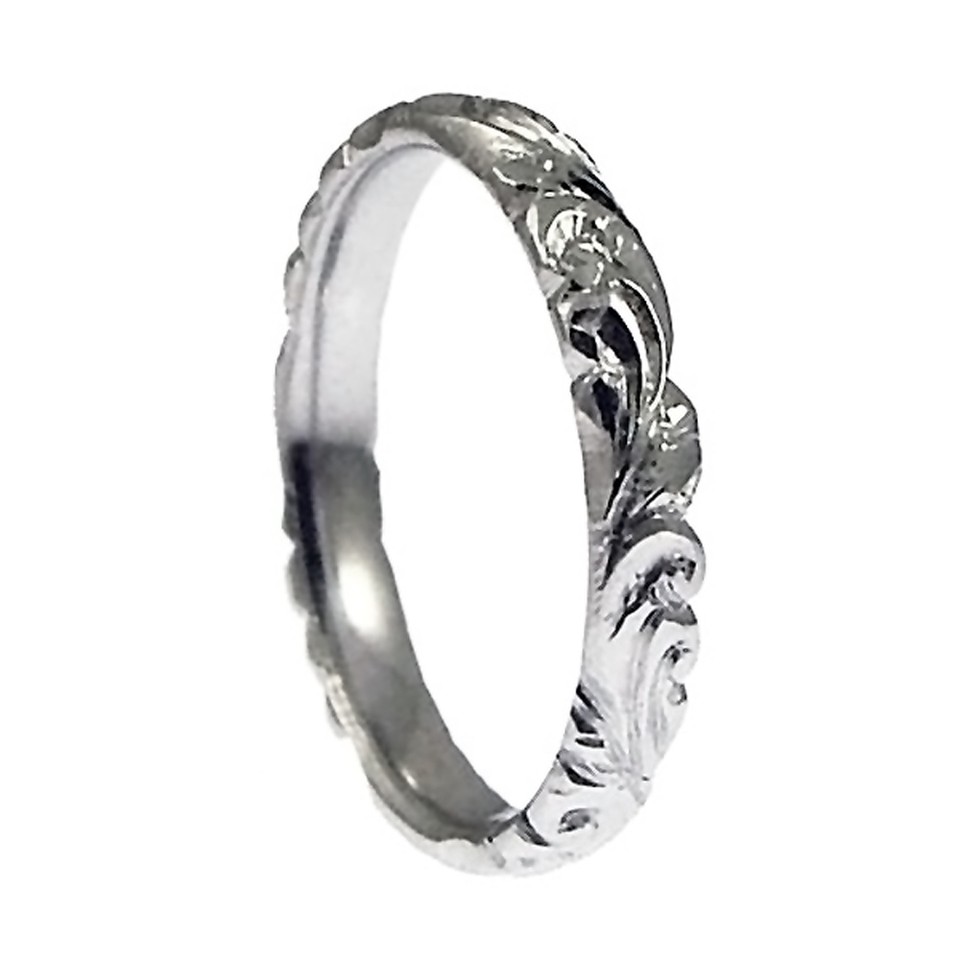 4mm Bespoke Hand Engraved Sterling Silver Court Comfort Wedding Rings ...