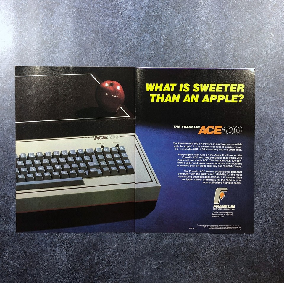 1982 Franklin Ace 100 PRINT AD Retro Computers PC Apple II Clone RARE ...