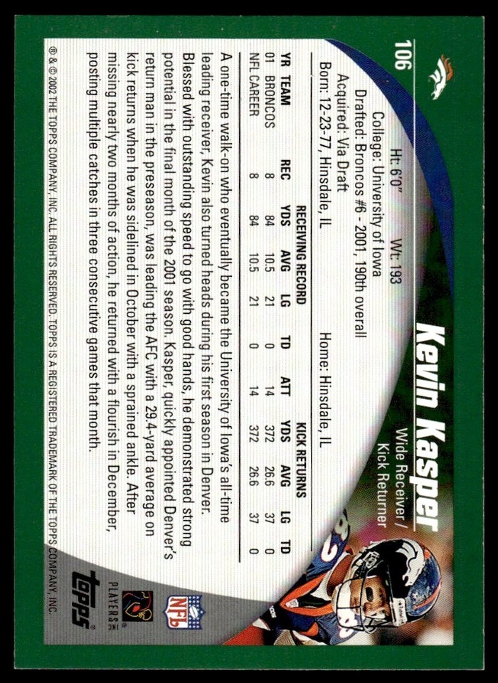 2002 Topps Kevin Kasper #106 | eBay