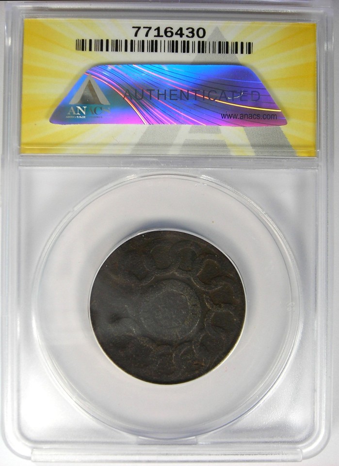1787 Fugio Cent 1C Colonial Copper Coin - Certified ANACS F12 Detail ...