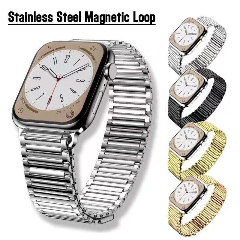 Magnetic Clasp Steel Band Strap for Apple Watch 9 8 7 6 SE Ultra 2 44 ...
