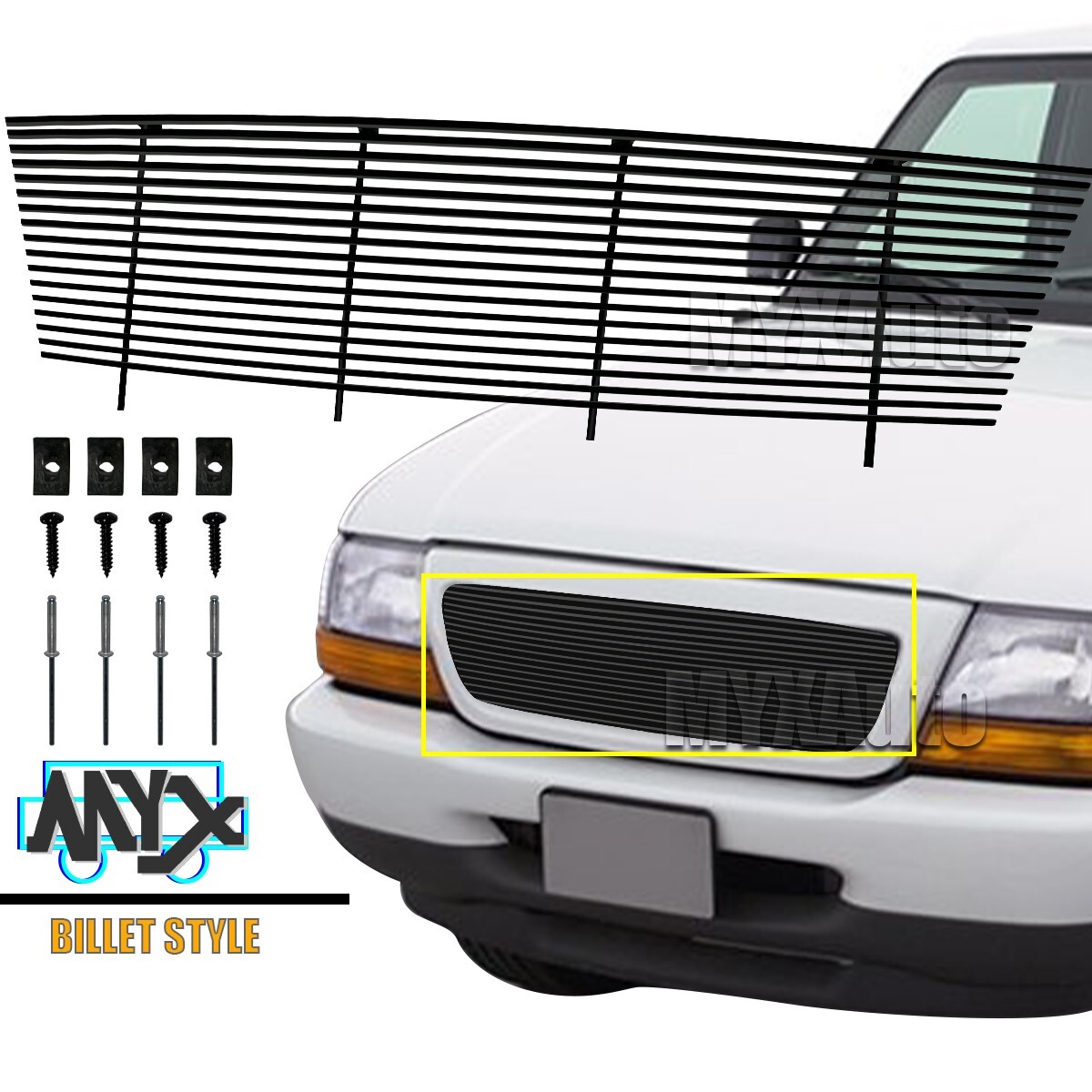 Fits 1998-2000 Ford Ranger Front Grill Main Upper Black Billet Grille ...