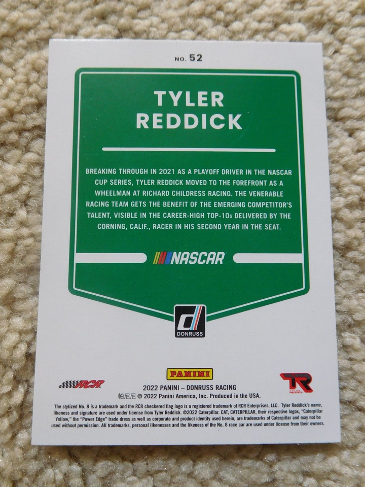 Tyler Reddick Signed Autographed 2022 Donruss Panini NASCAR Card #52 ...