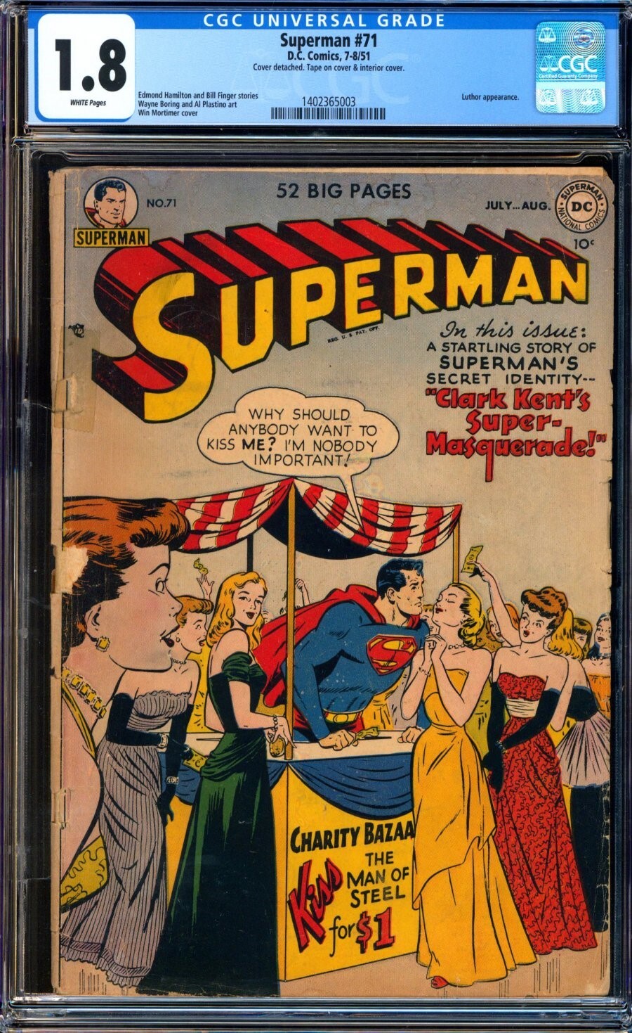 SUPERMAN #71 DC COMICS GOLDEN AGE CGC 1.8 GRADED! LEX LUTHOR APPEARANCE ...