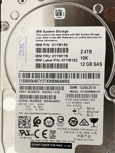 01YM176 01YM150 01YM152 2.4TB 12Gbs 10K HDD V7000 FS7200 Gen2 Gen3 / # ...