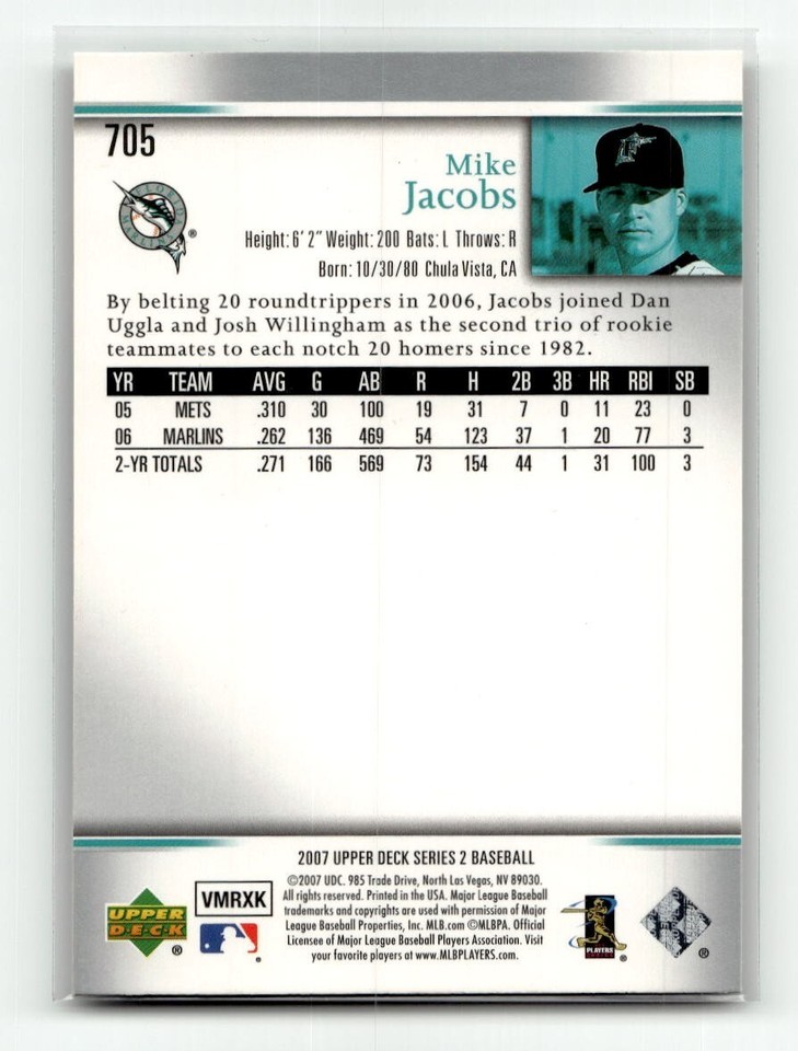 2007 Upper Deck #705 Mike Jacobs Florida Marlins BASEBALL | eBay