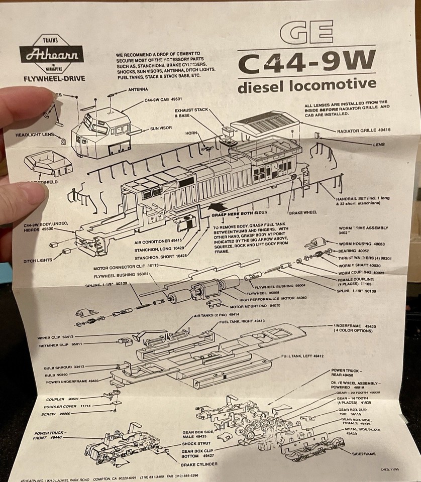 Athearn C44-9W Ho Scale Underframe Only 49430 Black Train See Pics US ...