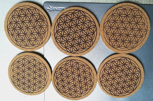 Lot de 6 Sous Verre en Liège avec symbole fleur de vie imprimé 8 cm x 0 ...