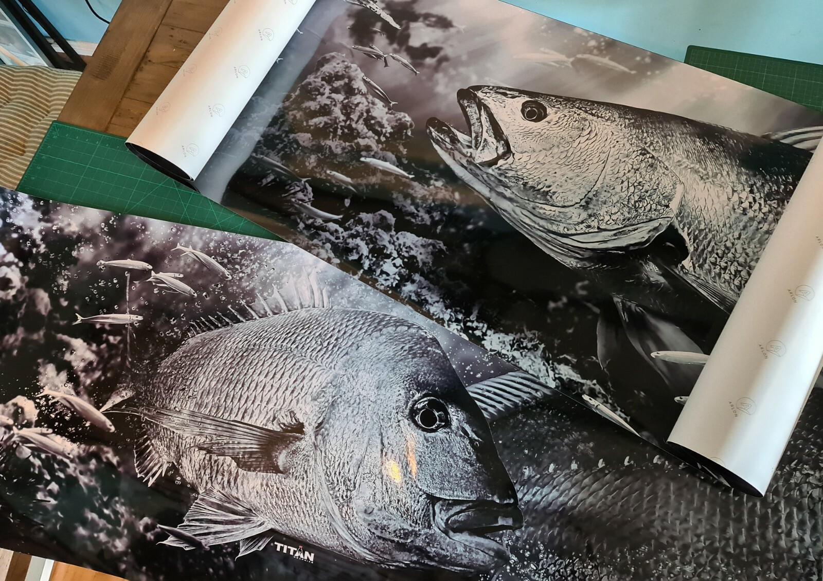 Boat Wrap - Snapper & Jewfish Black and White - Half Wrap 660mm x ...