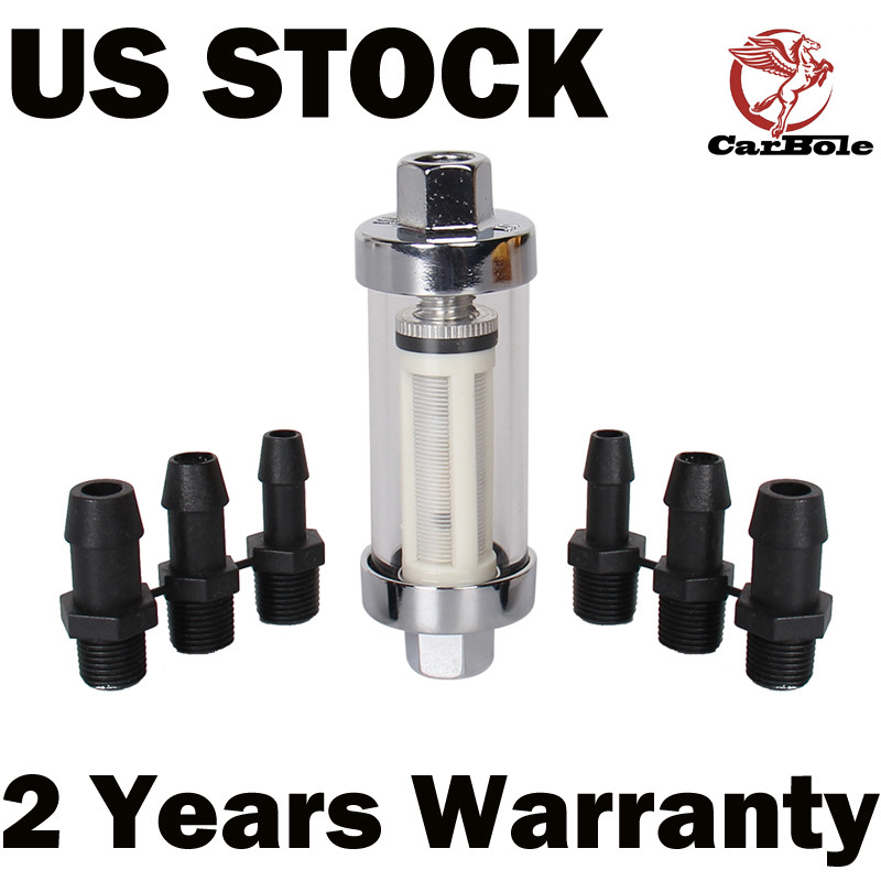 Universal Chrome Glass Fuel Filter Car Petrol Diesel Inline Reusable ...