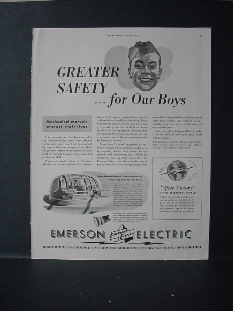 1943 Emerson Electric War WW2 Aviation Turret Gunner Vintage Print Ad ...