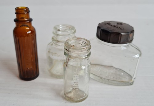 Vintage Lot 4 Clear & Brown Assorted Ink & Medicine Small Glass Bottles ...