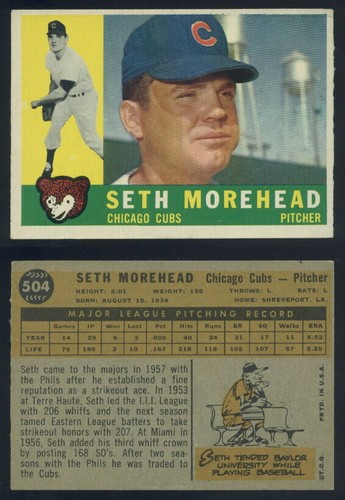 (62335) 1960 Topps 504 Seth Morehead Cubs-EM | eBay