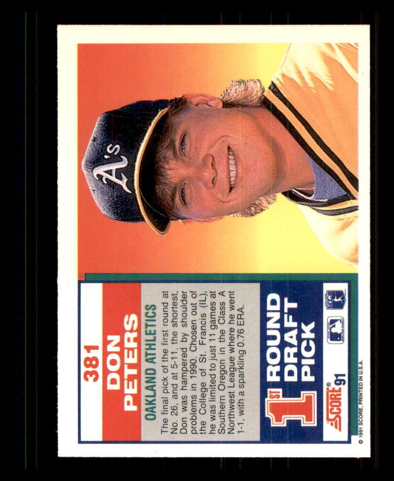1991 Baseball Score Don Peters Oakland Athletics #381 FRDP RC | eBay