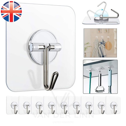 VDL 1~100 Self Adhesive Hook Strong Sticky Hooks Heavy Duty Wall ...
