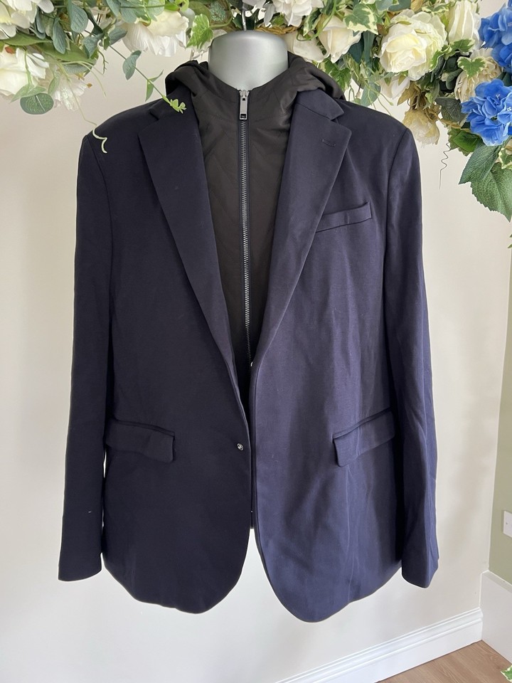 TED BAKER Jacket Mens Blazer TB 3 UK M Ashb Navy Jersey Detachable ...