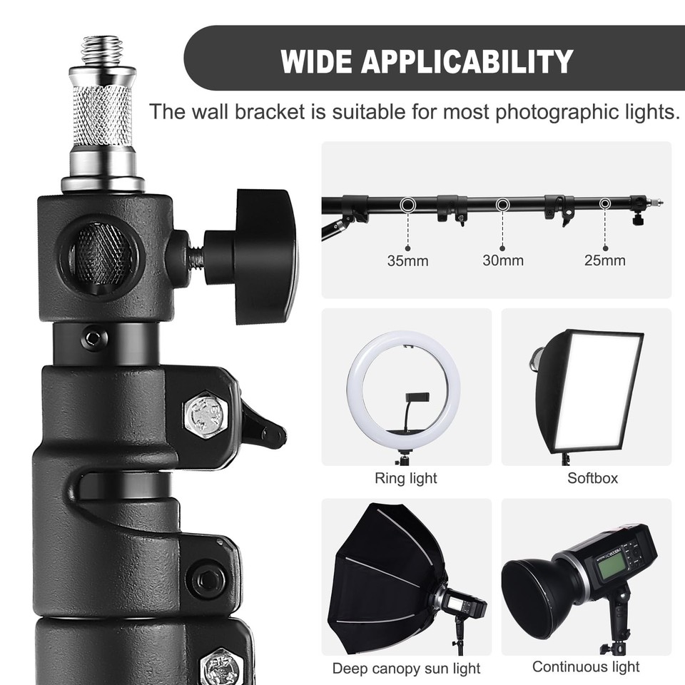 Ring Light Wall Mount Adjustable 45.7" Boom Arm Stand for Photography ...