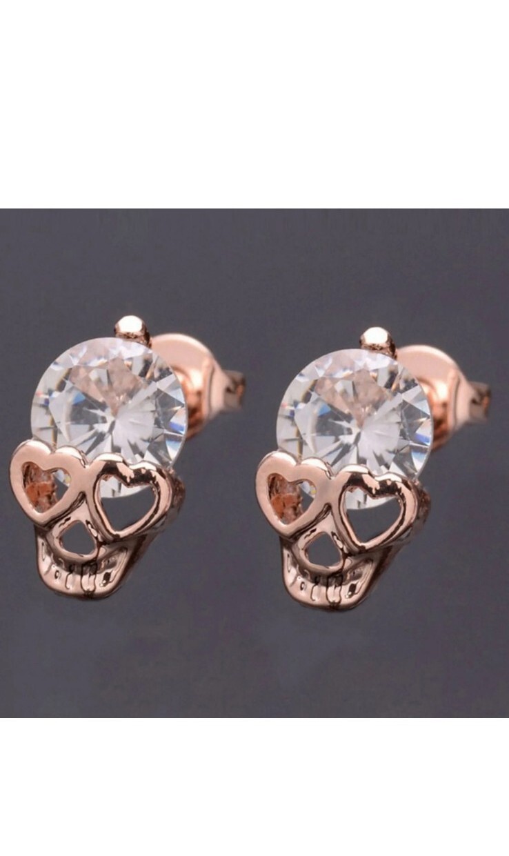 Petite Rose Gold Skull Stud Earrings | eBay