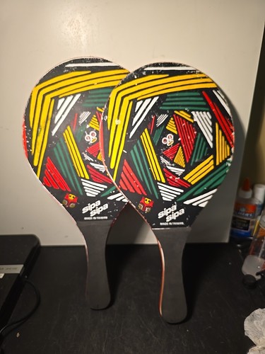 Vintage Sipa Sipa Pair of Hypnotic Multi Color Paddles Beach Pool Game ...
