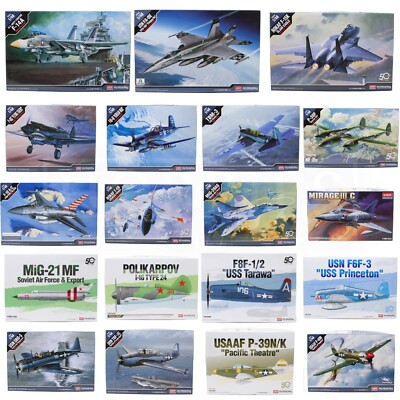 Academy 1/48 Scale Model Plane Kits Spitfire F-15 MiG Huckebein Mirage ...