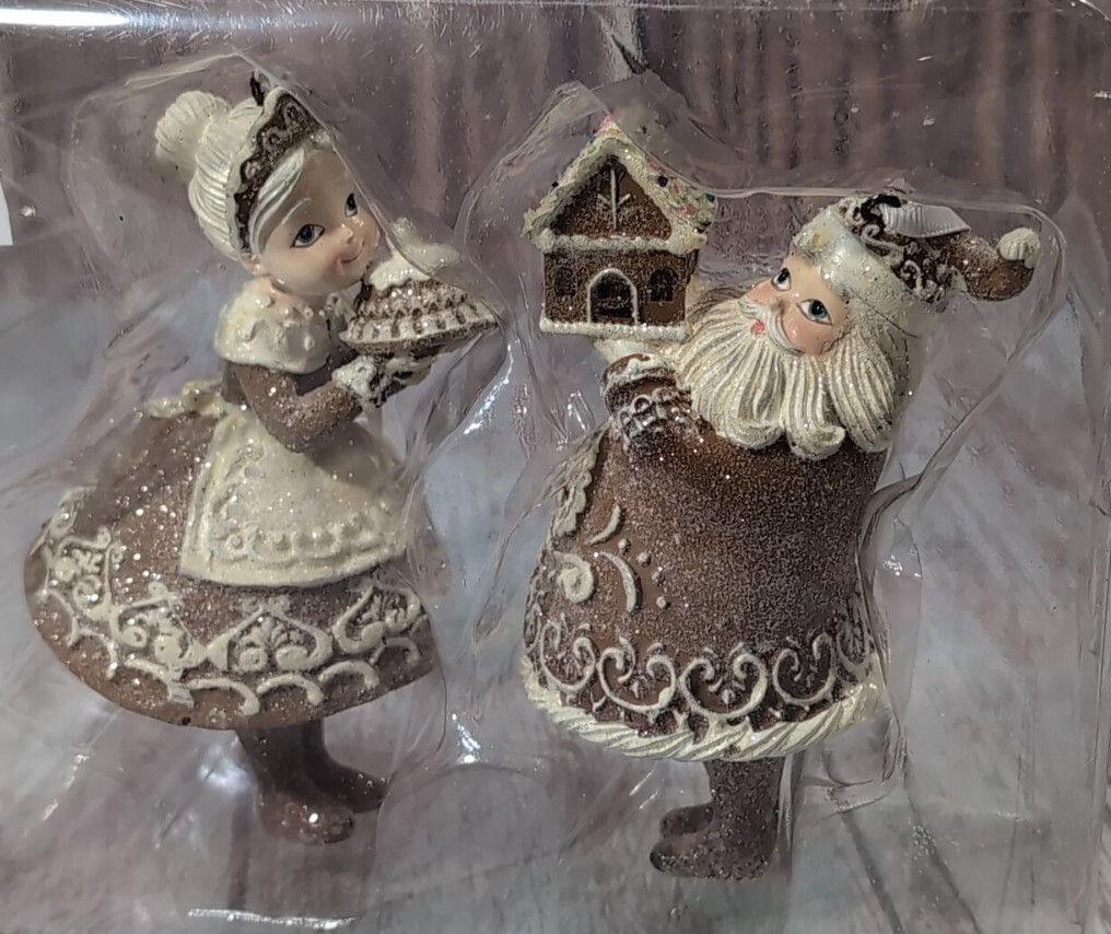 Set of 2 Gingerbread Lace Santa & Mrs Claus Christmas Tree Figural ...