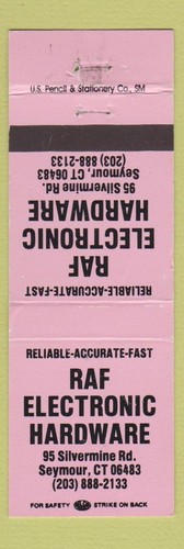 Matchbook Cover - RAF Electronic Hardware Seymour CT | eBay