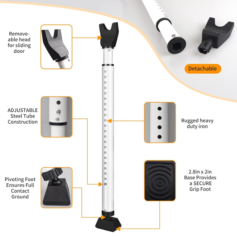 Adjustable Door Handle Home Security Bar Rod Brace Jammer Safety Lock ...