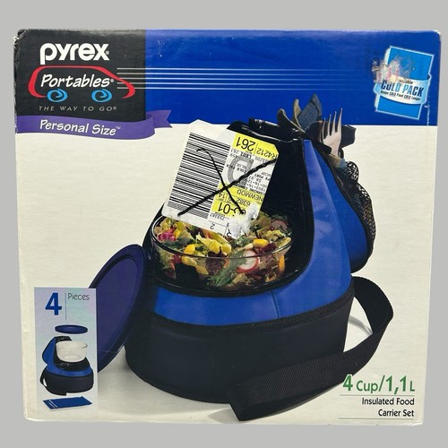 Pyrex Portables Personal Size Insulated Food Carrier Set 4 Pieces Ships ...