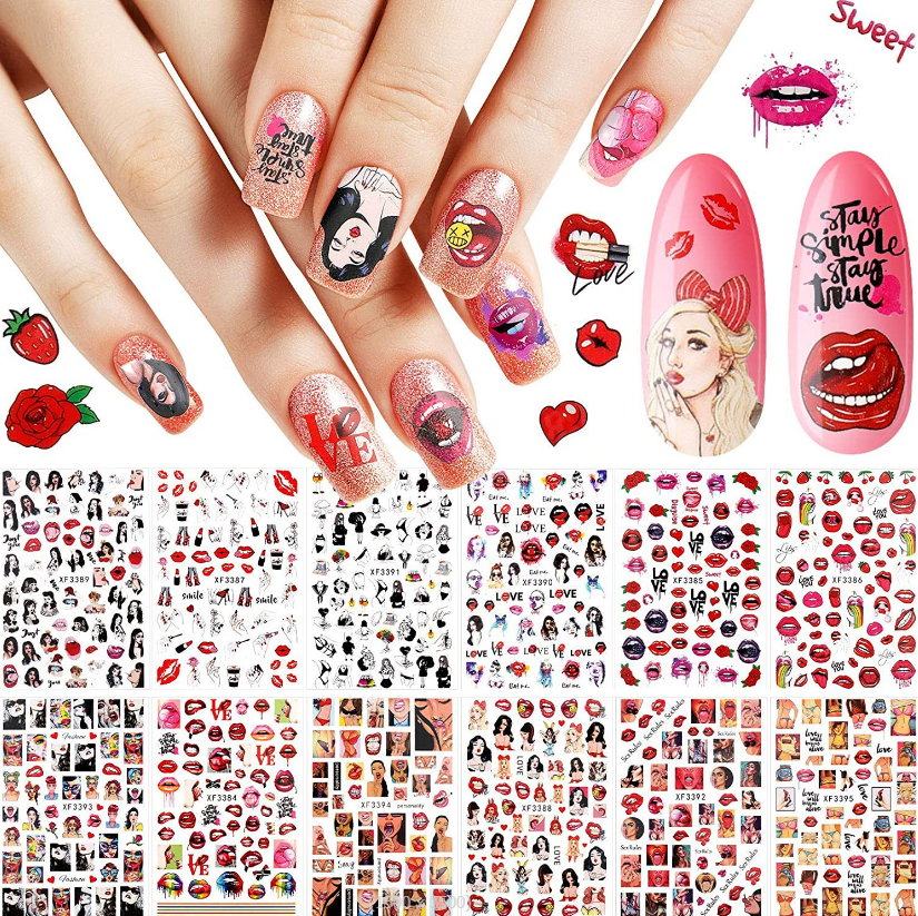 Nail Art Stickers Decals Transfers Sexy Lips Pop Art Lollipops Bad Girl ...