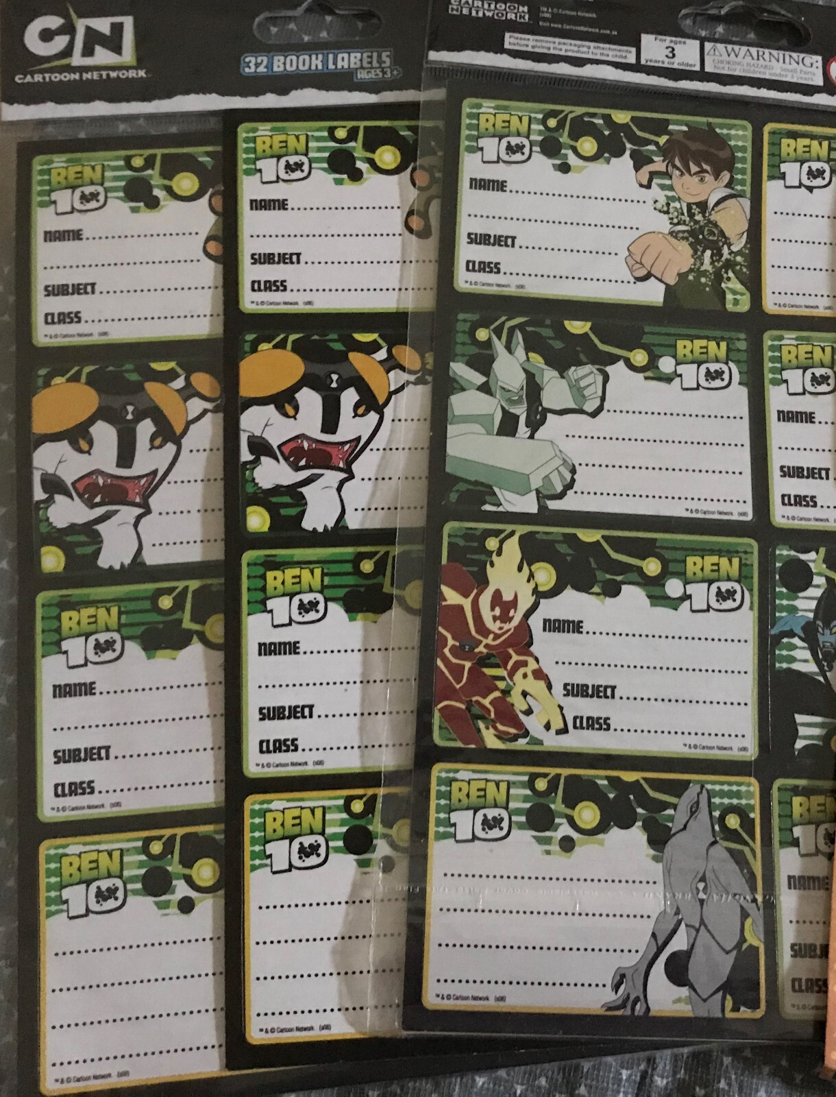 NEW BEN 10 SCHOOL BOOK LABELS X 32 CARTOON NETWORK | eBay Australia
