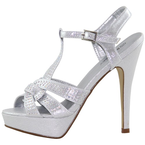 New women's shoes rhinestones stilettos open toe silver evening prom ...