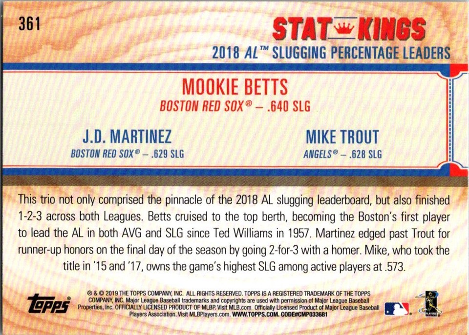 2019 Topps Big League #361 Mookie Betts / J.D. Martinez / Mike Trout SK ...