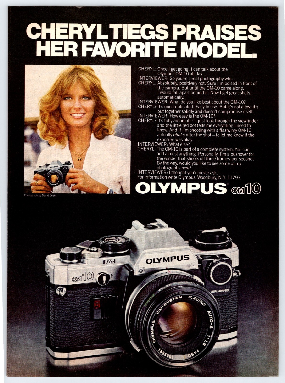 1980 CHERYL TIEGS OLYMPUS CAMERA Vintage 8"X11" Magazine Ad 1980's ...