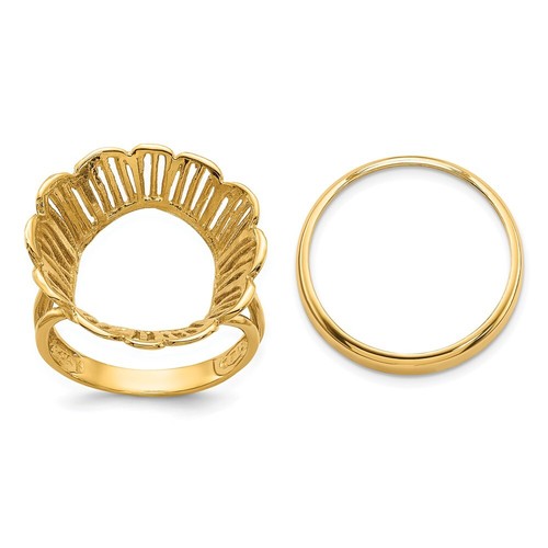 14k Yellow Gold Polished Ladies Wire Fancy 17.8mm Coin Bezel Ring | eBay