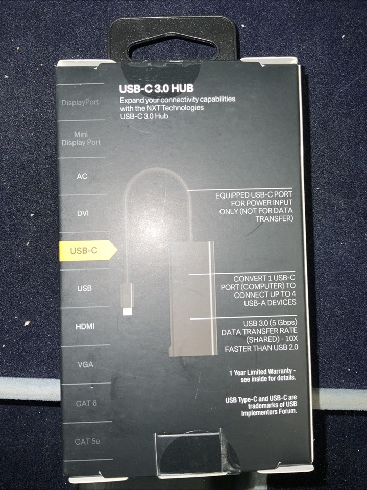 NXT Technologies 4 Port USB-C Hub 3.0 Black Cable Adapter NX60398 Tool ...