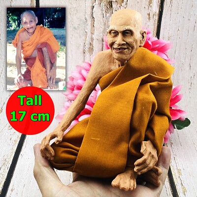 Lifelike Wax Fine Art Monk Statue Lp Suang Sit Rise Knee 17cm Thai ...