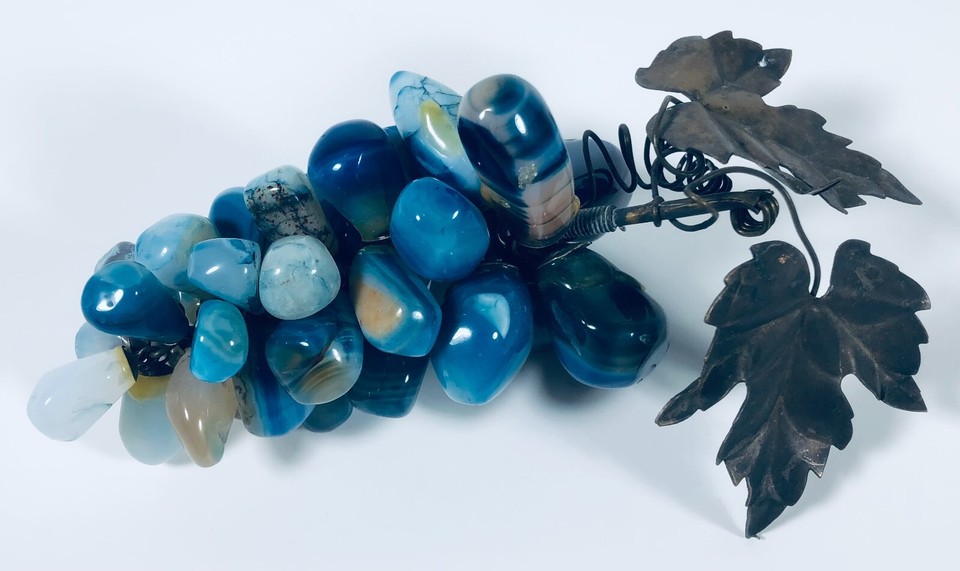 Vintage MCM Blue Stone Grape Cluster with Copper Leaf | eBay