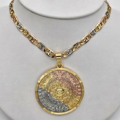 Tri Color Gold Plated Antient Aztec Mexica Calendar Medal - Sun Stone ...