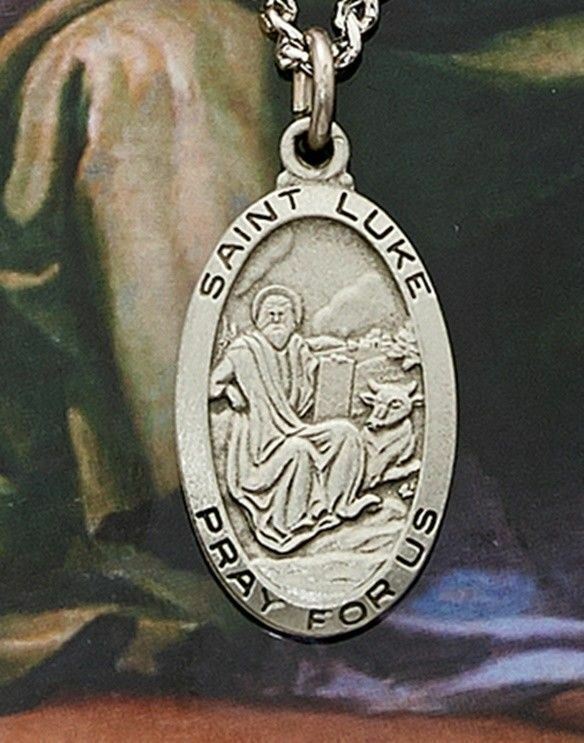 Pewter St Luke Pray for US Oval Medal Necklace w Prayer Card | eBay