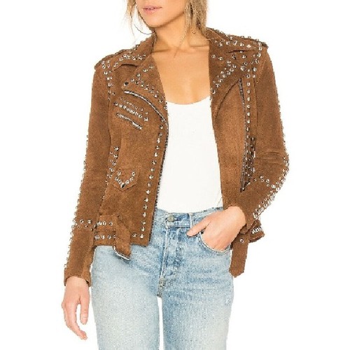 Women's Genuine Sheepskin Suede Leather Jacket Tan Design Belted Biker ...
