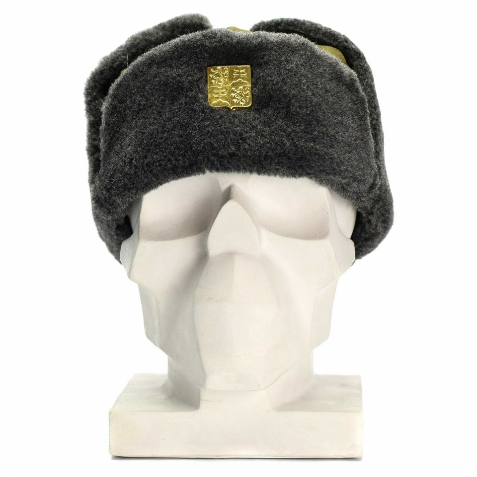 Genuine Czech army cap military winter hat Ushanka grey olive hat with ...