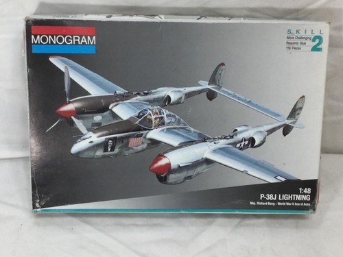 1992 Monogram Army WWII P38J Lightning Model Kit 1:48 Scale Maj Bong ...