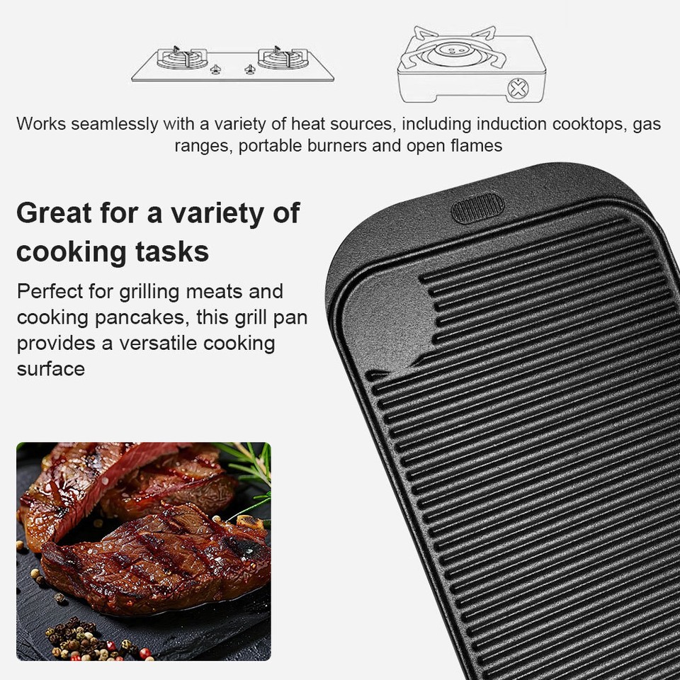 18.9inX10.2in Cast Iron Griddle Reversible Griddle Pan for Gas Stovetop ...