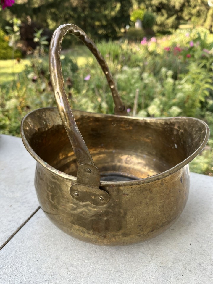 Vintage Hammer Brass Scoop Sided Bucket with Hammer Handle 8 1/2 inches ...