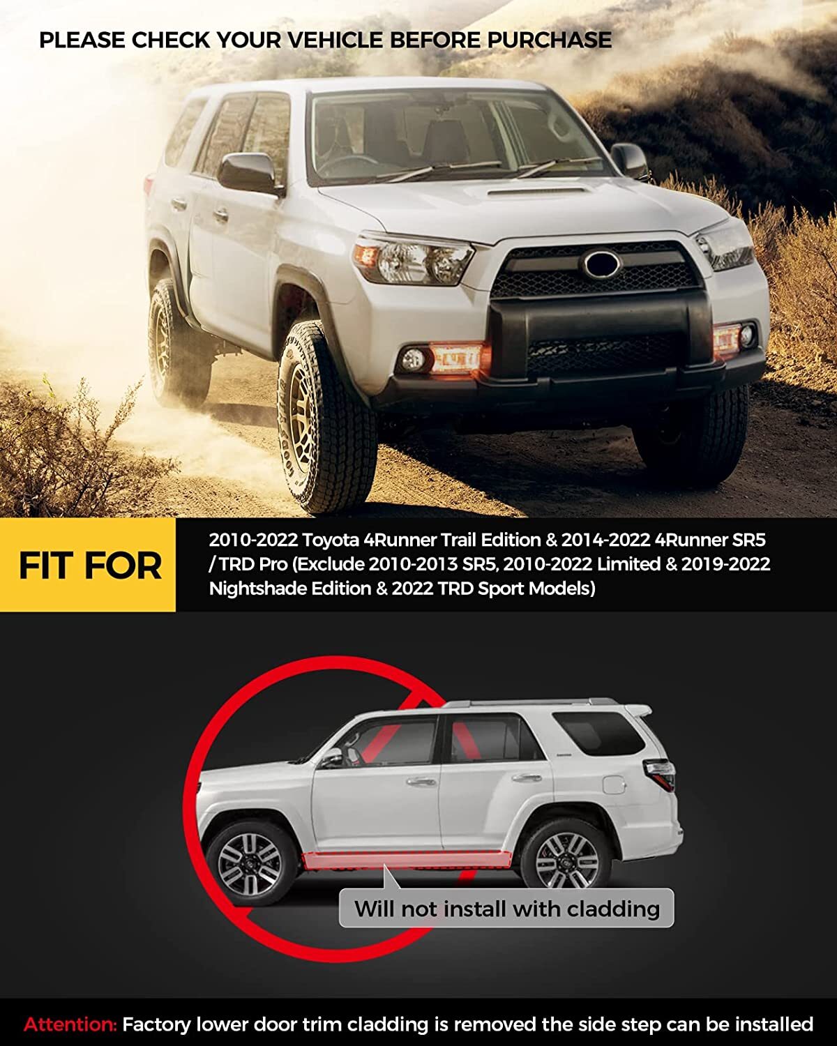 Running Boards for 2010-2022 Toyota 4Runner Trail Edition 2014-2022 ...