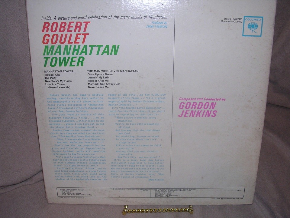 Robtert Goulet Manhattan Tower Composed by Gordon Jenkins OS 2450 ...