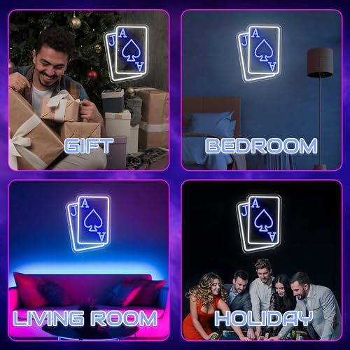 Playing Cards Neon Sign for Wall Decor, 13 * 10 in Poker Led Neon Light ...