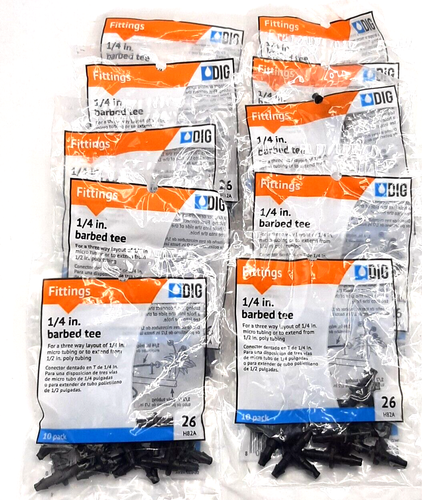 (100) DIG FITTINGS - 1/4 IN BARBED TEE BLACK #26 (10 packs X10 ...
